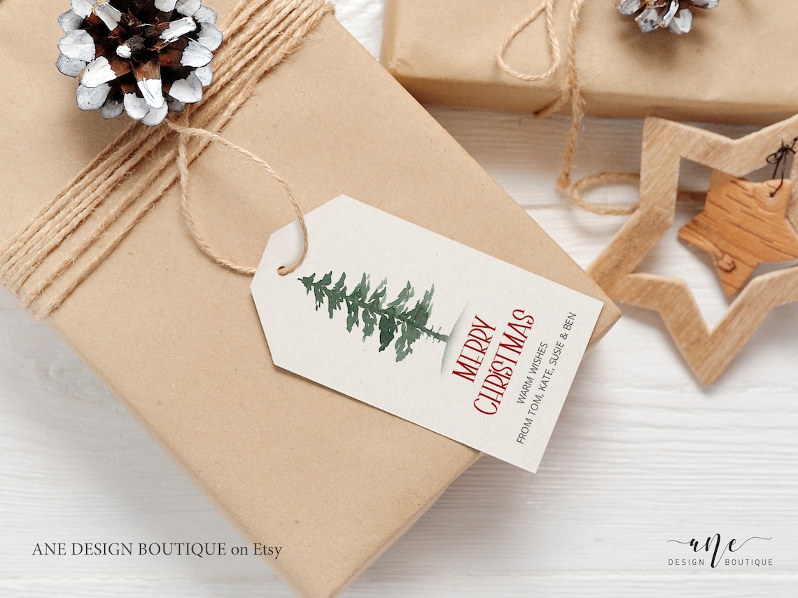 Pine Tree Christmas Gift Tag Template Holiday Printable Favor | Etsy