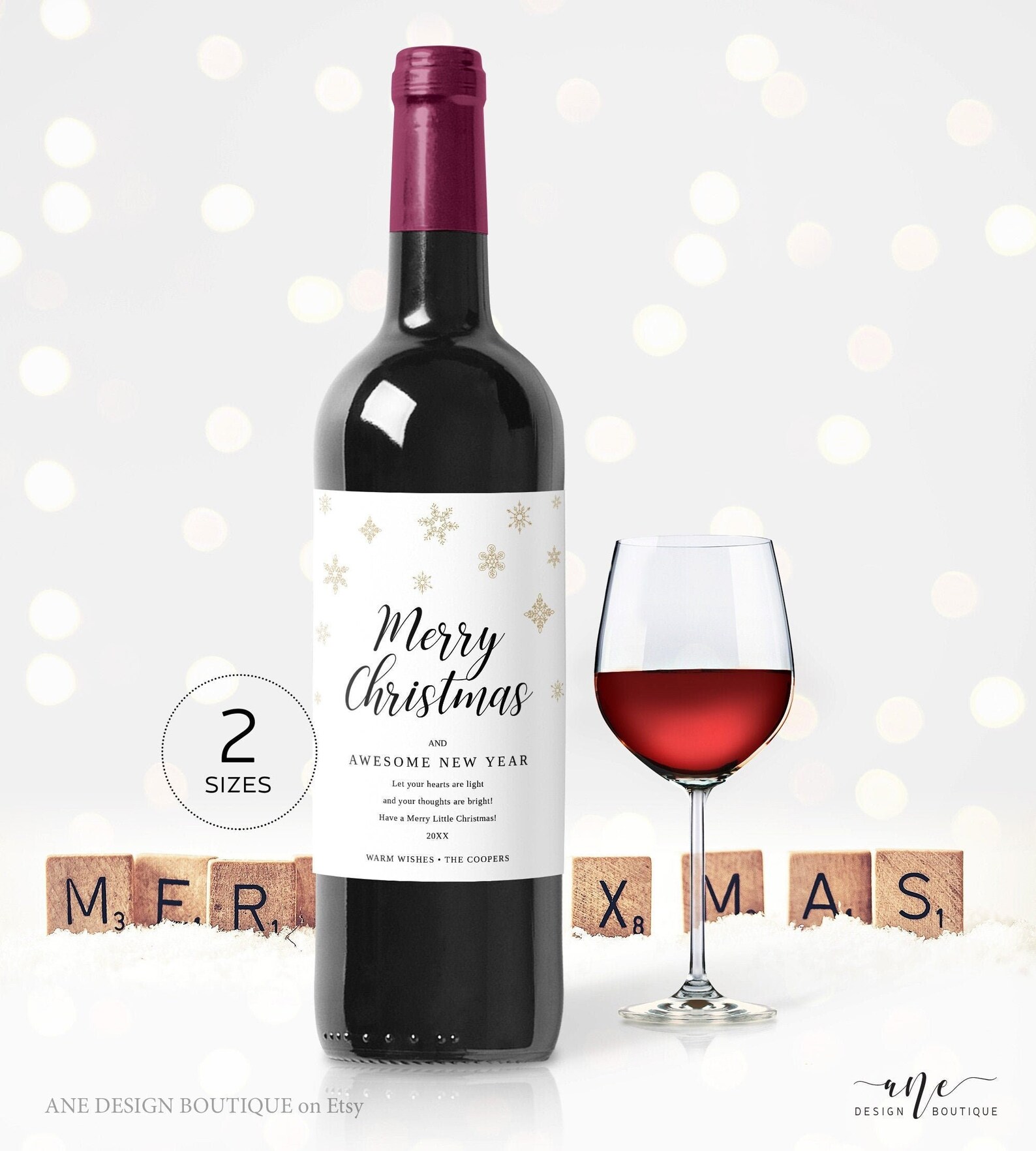 Merry Christmas Wine Label Template, Christmas Gift for Teacher Bottle ...
