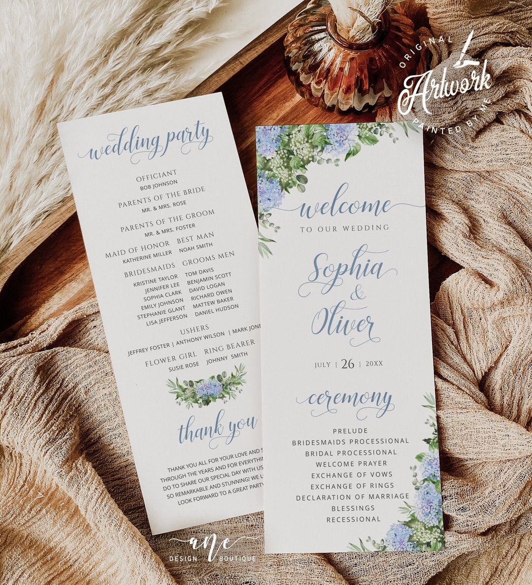 Blue Hydrangea Wedding Program Printable Template, Rustic Ceremony ...
