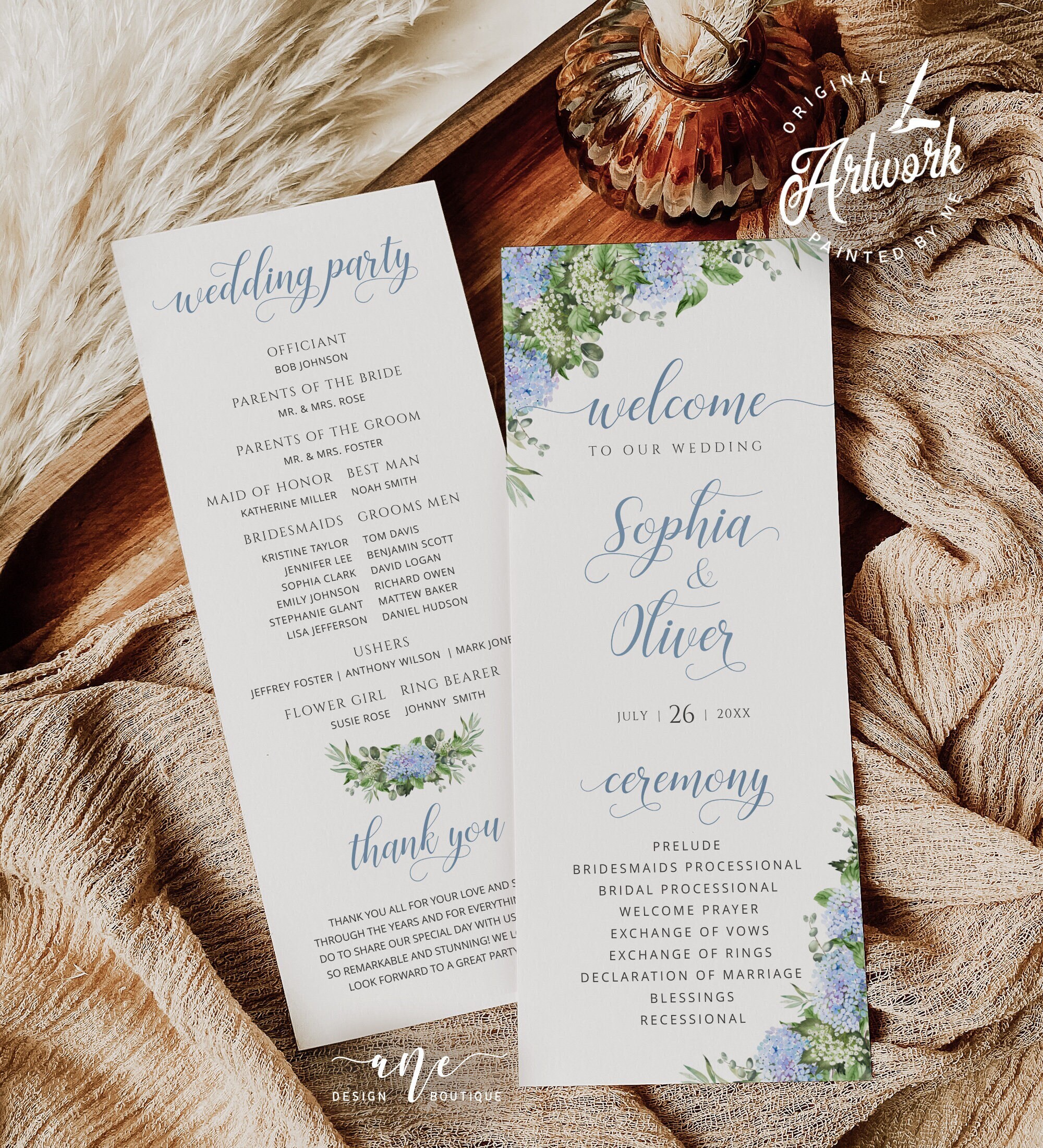 Blue Hydrangea Wedding Program Printable Template Rustic - Etsy