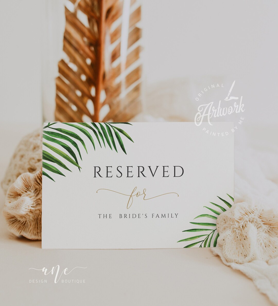Tropical Reserved Seat Card Printabletemplate, Modern Palm Leaf Beach ...