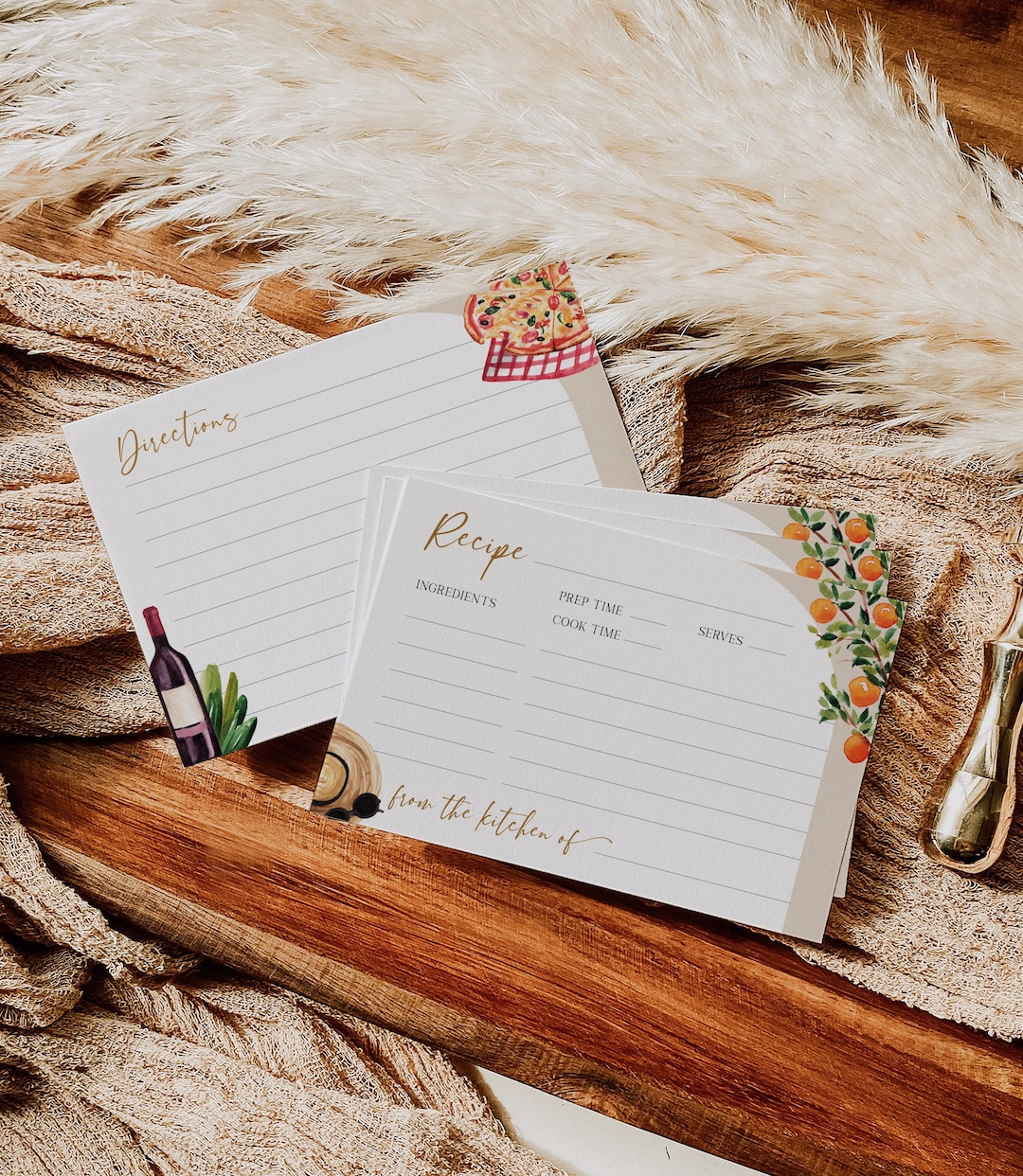 Hand Painted Italy Recipe Card Template, Bridal Shower Recipe Insert ...