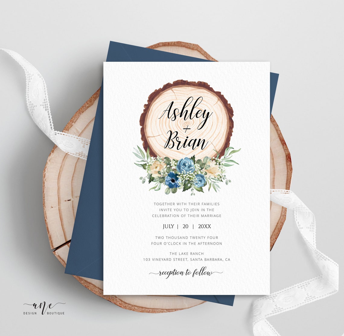 Dusty Blue Rustic Wedding Invitation Set Printable Template - Etsy