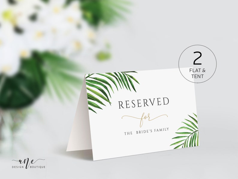 Tropical Reserved Seat Card Printabletemplate, Modern Palm Leaf Beach ...