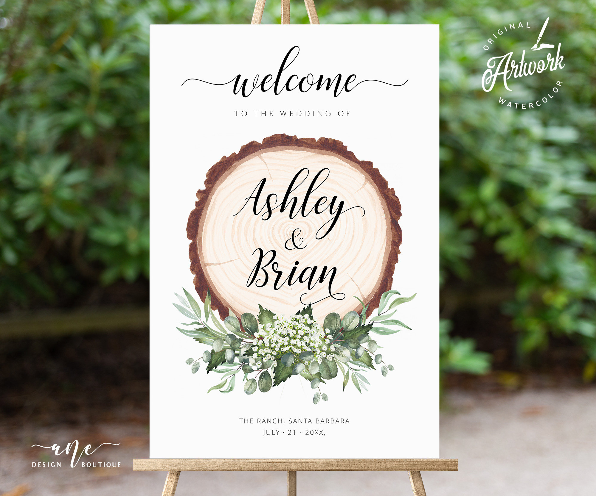 Wood Slice Rustic Wedding Welcome Sign Template Country Barn - Etsy