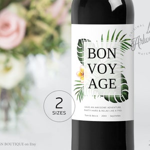 Tropical Bon Voyage Wine Label Template, Custom Bottle Label, Shower ...