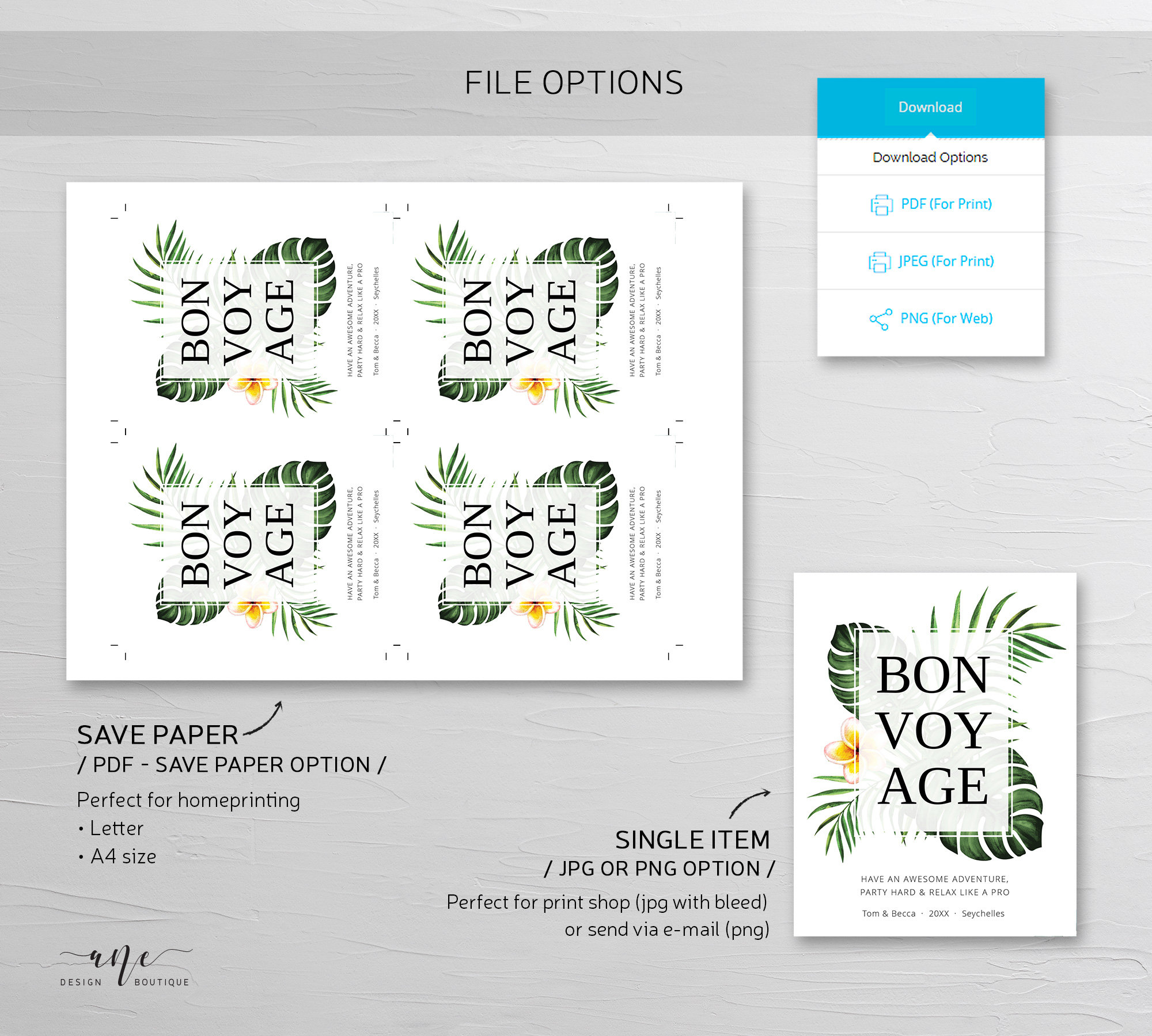 Tropical Bon Voyage Wine Label Template, Custom Bottle Label, Shower ...