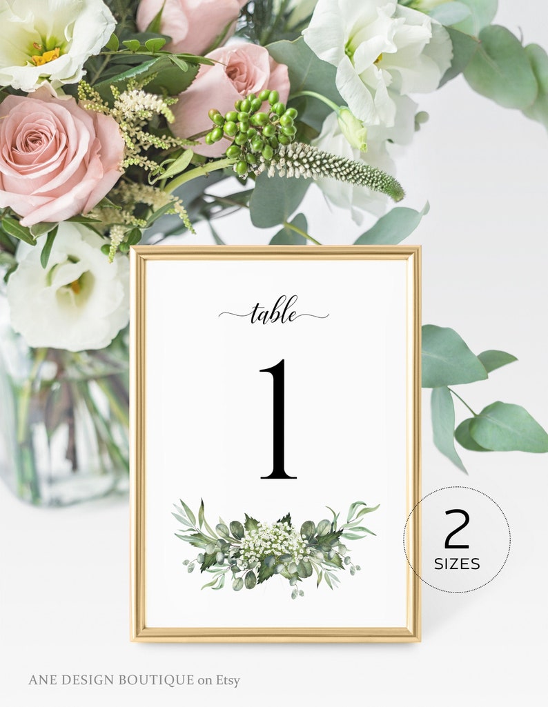 Rustic Greenery Table Numbers Template, Printable Wedding Table Seating ...