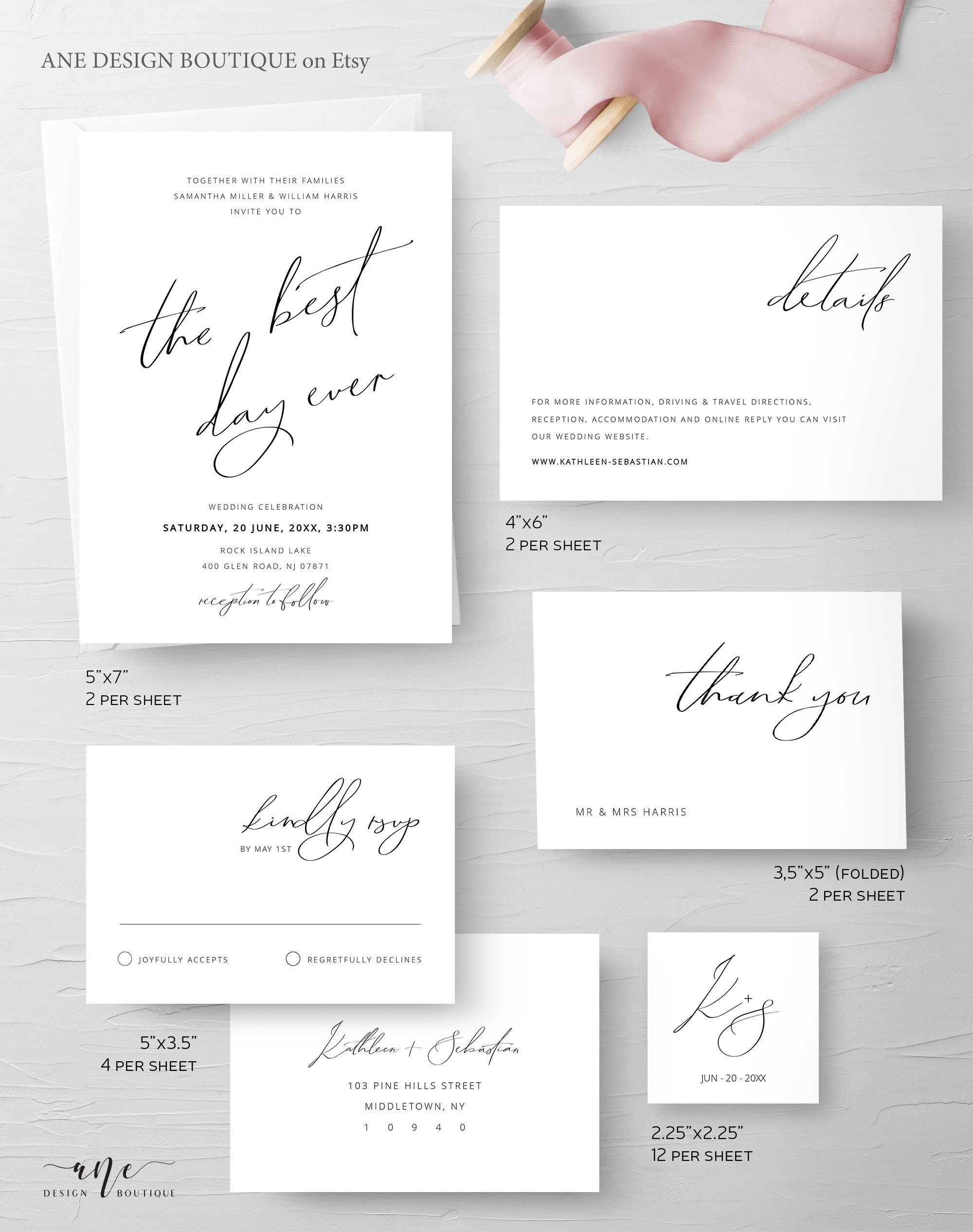 Minimalist Modern Calligraphy Wedding Invitation Set | Etsy