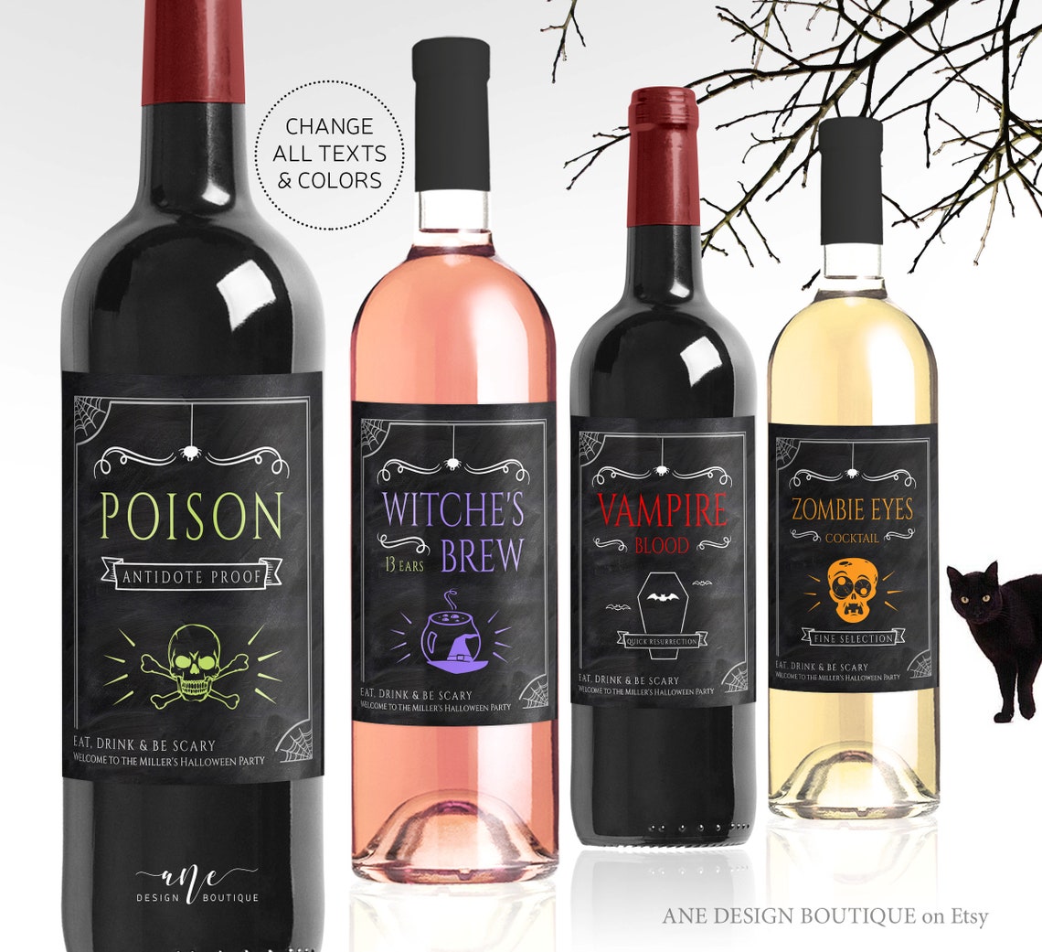 Editable Halloween Wine Bottle Label Templates Funny | Etsy