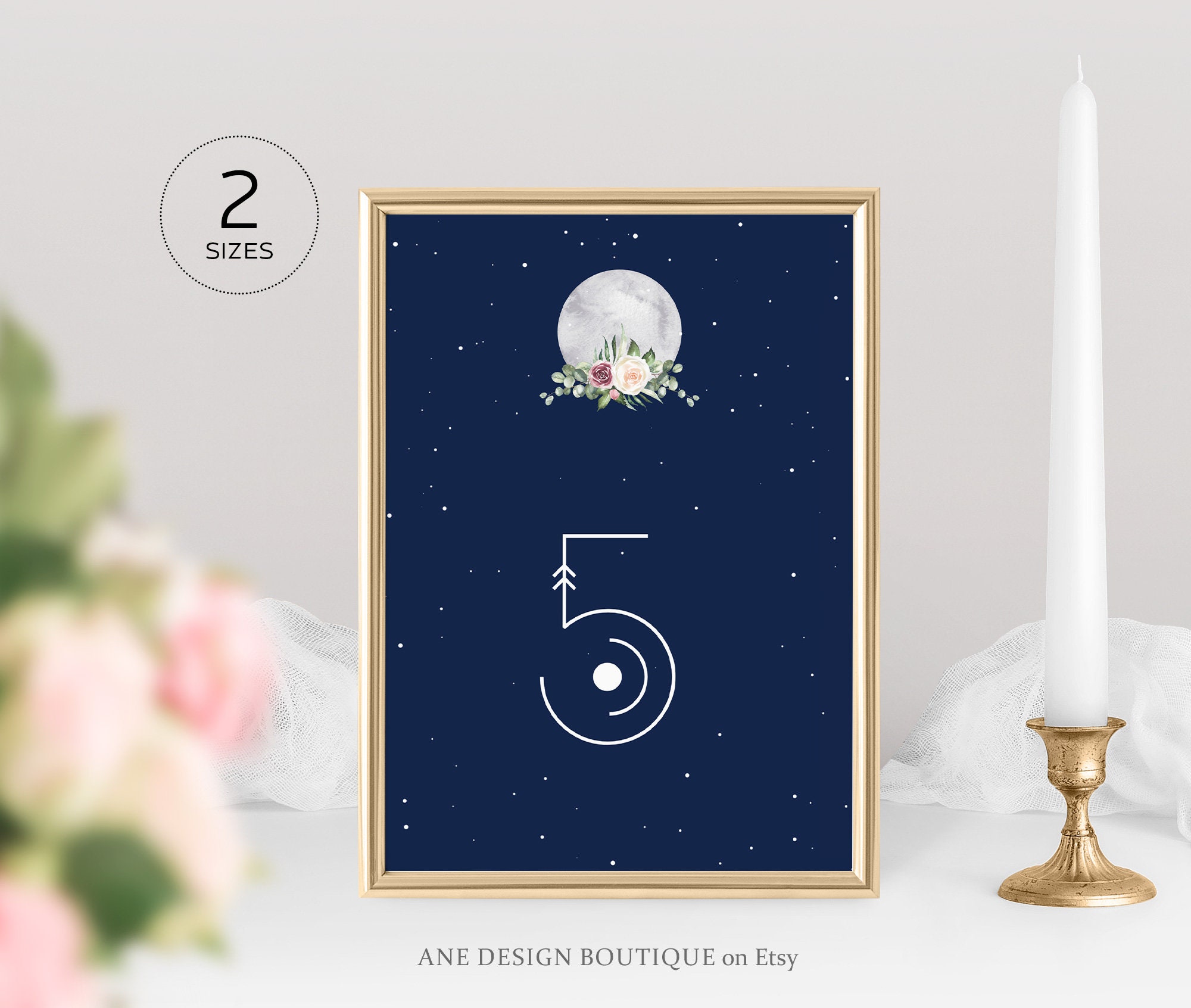 Celestial Moon Wedding Table Numbers Template Starry Night | Etsy