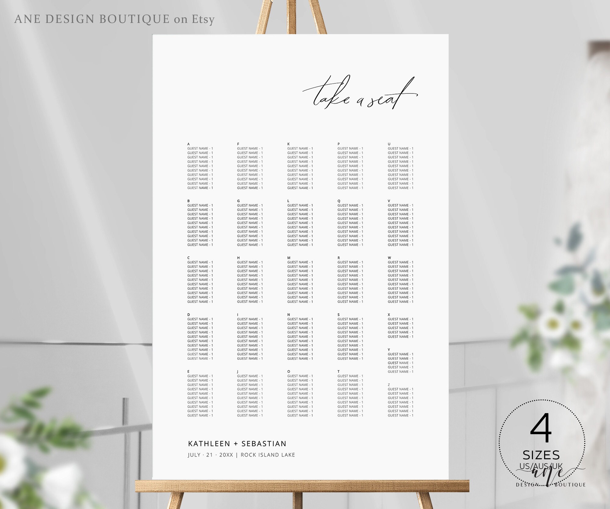 Minimalist Seating Chart Template Simple Modern Calligraphy | Etsy