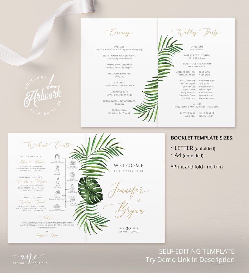 Tropical Wedding Program Timeline Booklet Printable - Etsy