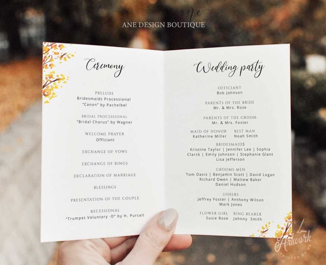 Rustic Fall Wedding Church Booklet Template, Editable Bi-fold Program ...