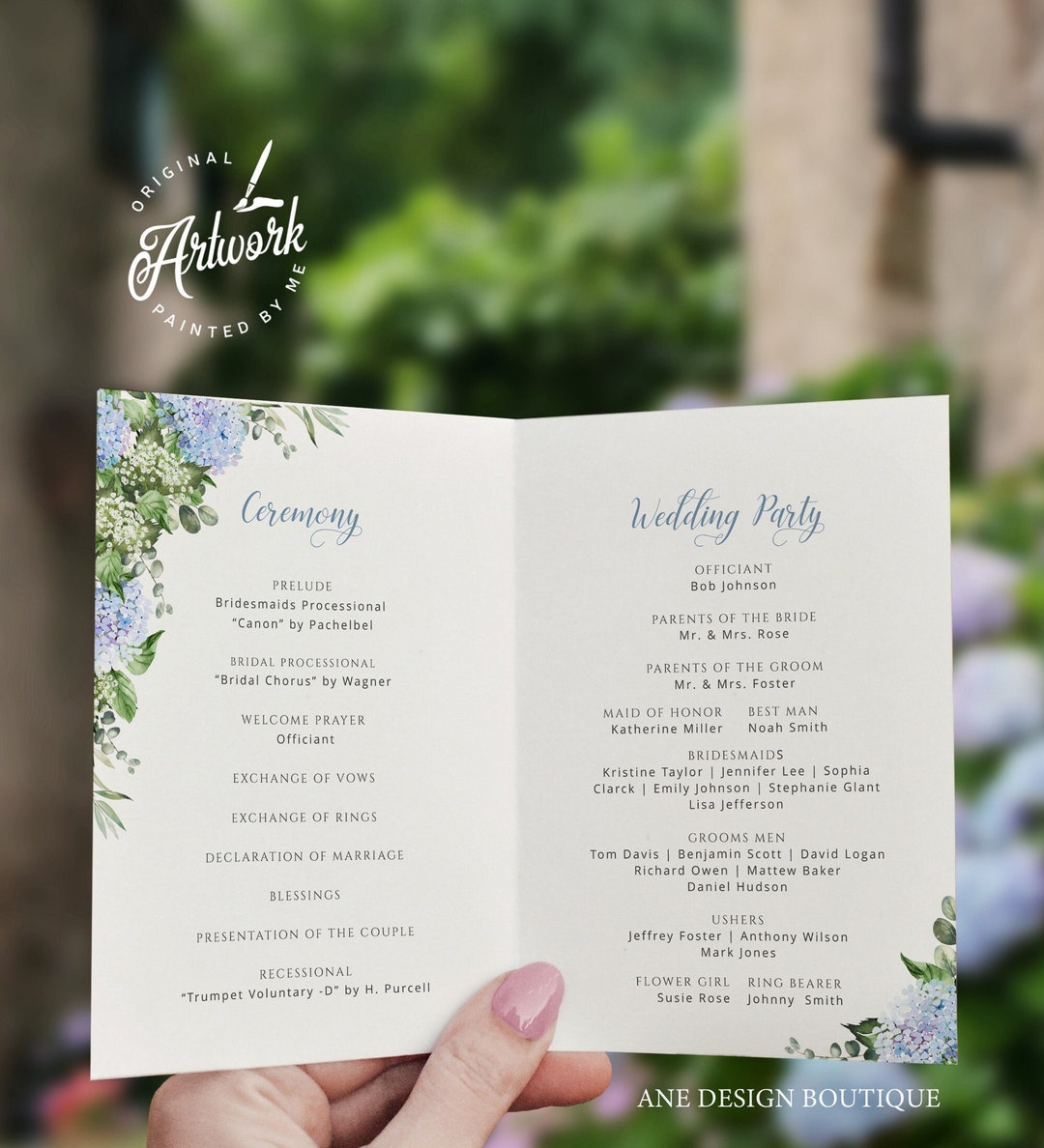 Blue Hydrangea Wedding Church Booklet Program Printable Template ...