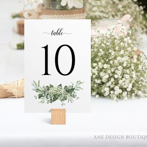 Rustic Greenery Table Numbers Template, Printable Wedding Table Seating ...