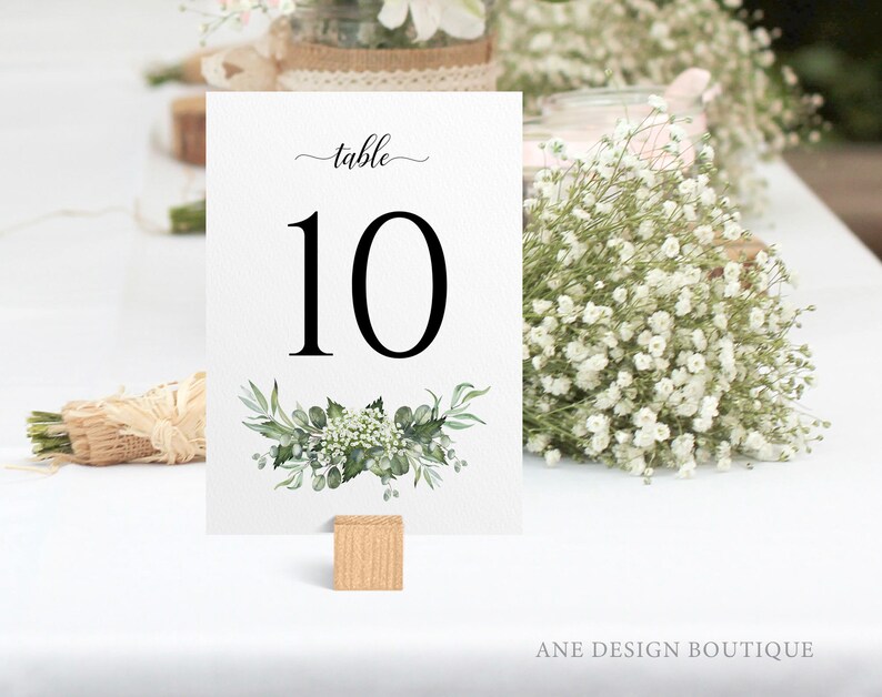 Rustic Greenery Table Numbers Template, Printable Wedding Table Seating ...