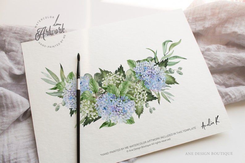 Blue Hydrangea Wedding Program Printable Template, Rustic Ceremony ...