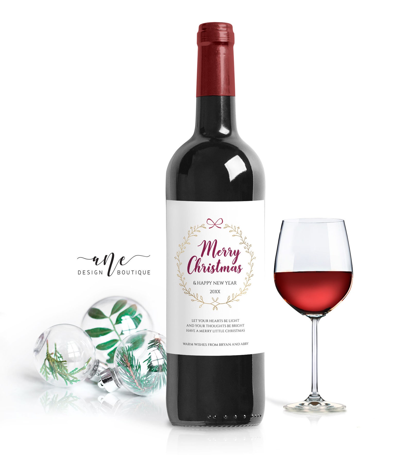 Printable Christmas Wine Label Template, Editable Christmas Wine Bottle ...
