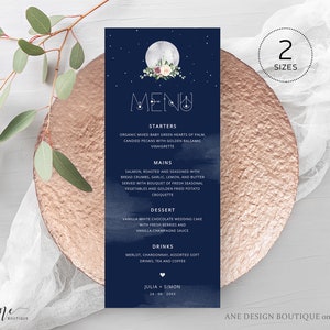 Celestial Moon Wedding Menu Template, Starry Night Sky Dinner Menu Card ...