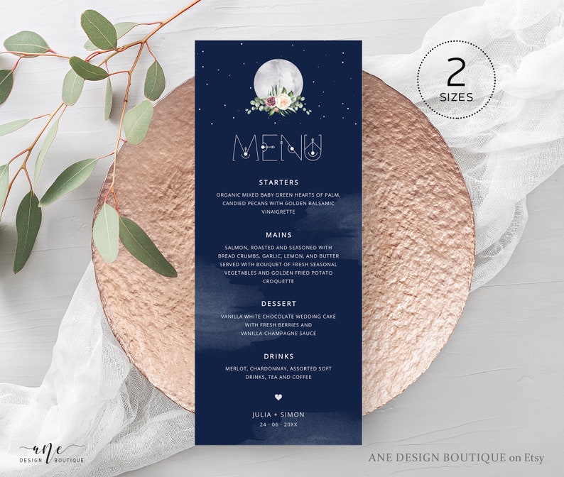 Celestial Moon Wedding Menu Template Starry Night Sky Dinner - Etsy
