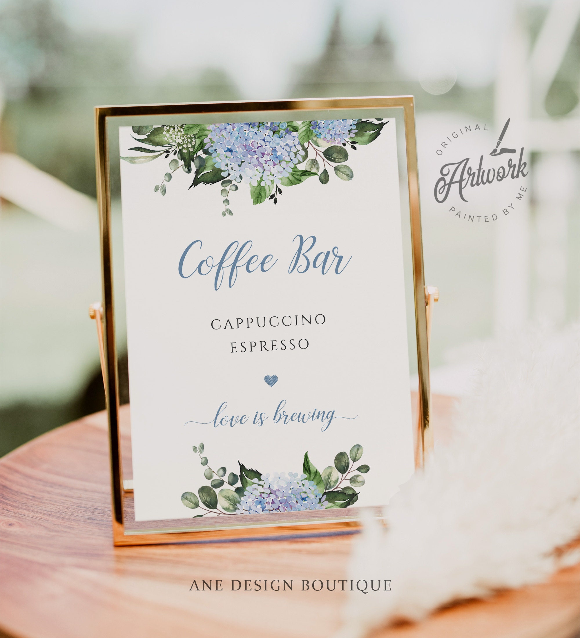 Blue Hydrangea Wedding Coffee Bar Sign Editable Template, Printable ...