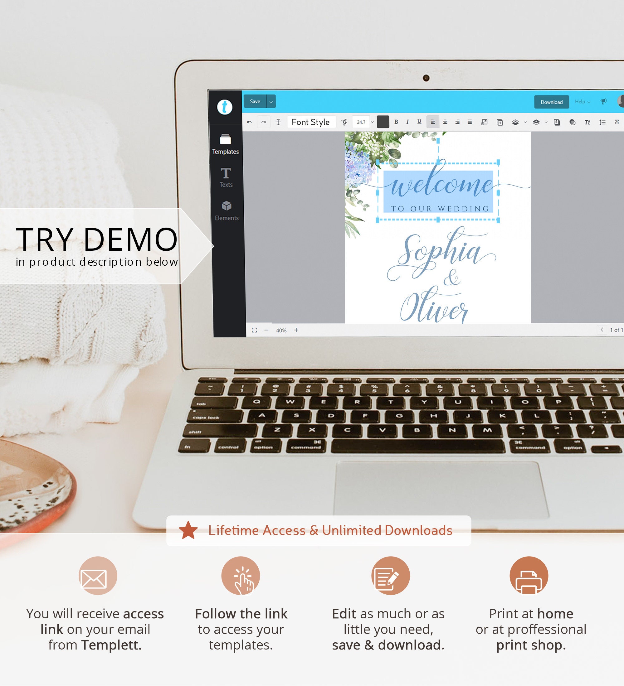 Blue Hydrangea Wedding Program Printable Template Rustic - Etsy