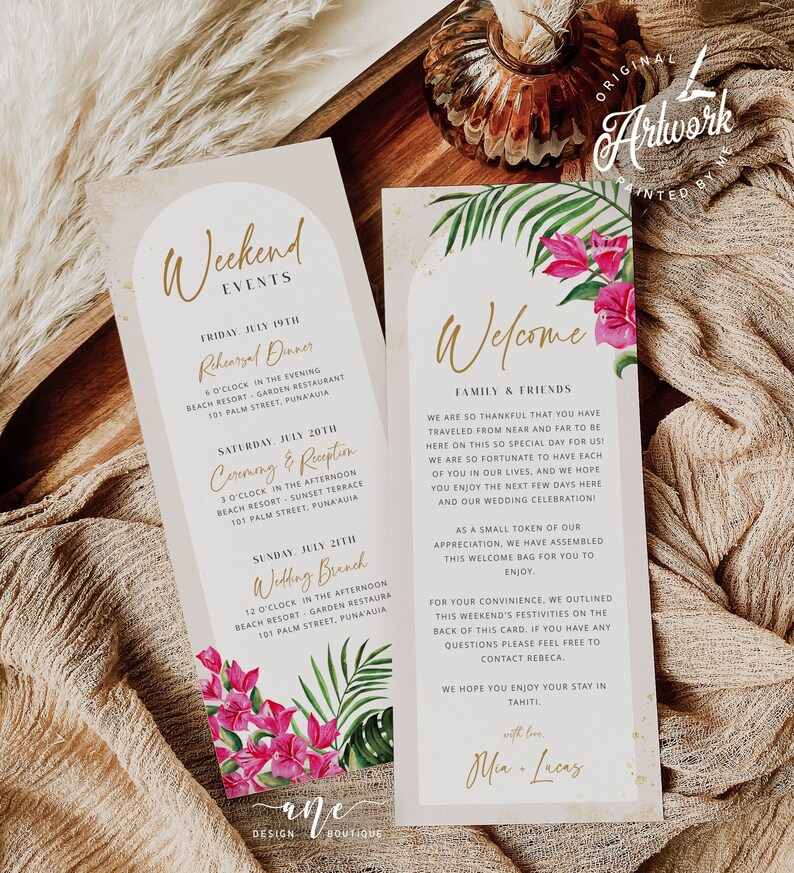 Bougainvillea Tropical Welcome Letter Itinerary Template - Etsy