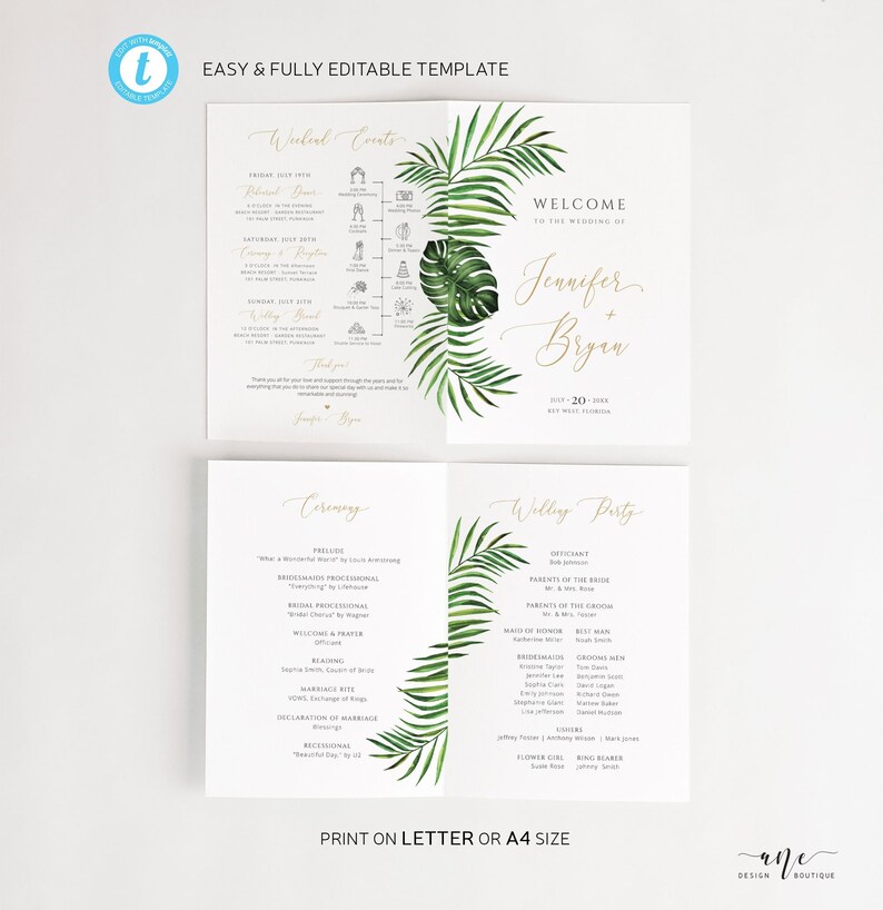 Tropical Wedding Program Timeline Booklet Printable - Etsy