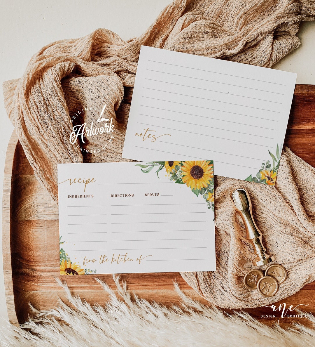 Editable Sunflower Recipe Card Printable Template, DIY Bridal Shower ...