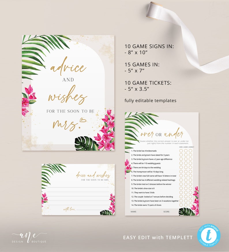 Tropical Bridal Shower Games Signs Tickets Bundle Editable - Etsy