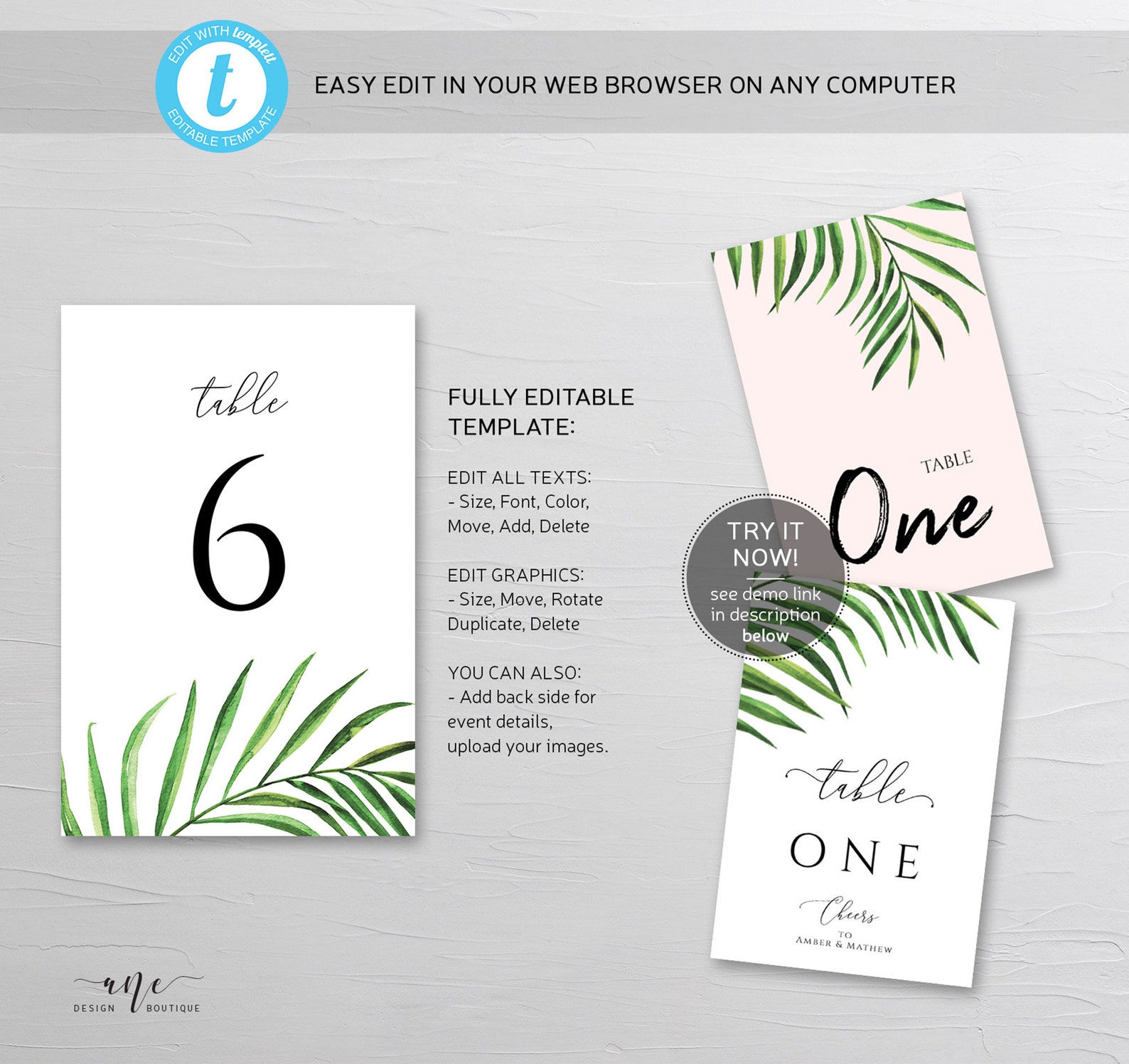 Tropical Table Numbers Template, Printable Wedding Table Seating Card ...
