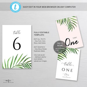 Tropical Table Numbers Template, Printable Wedding Table Seating Card ...