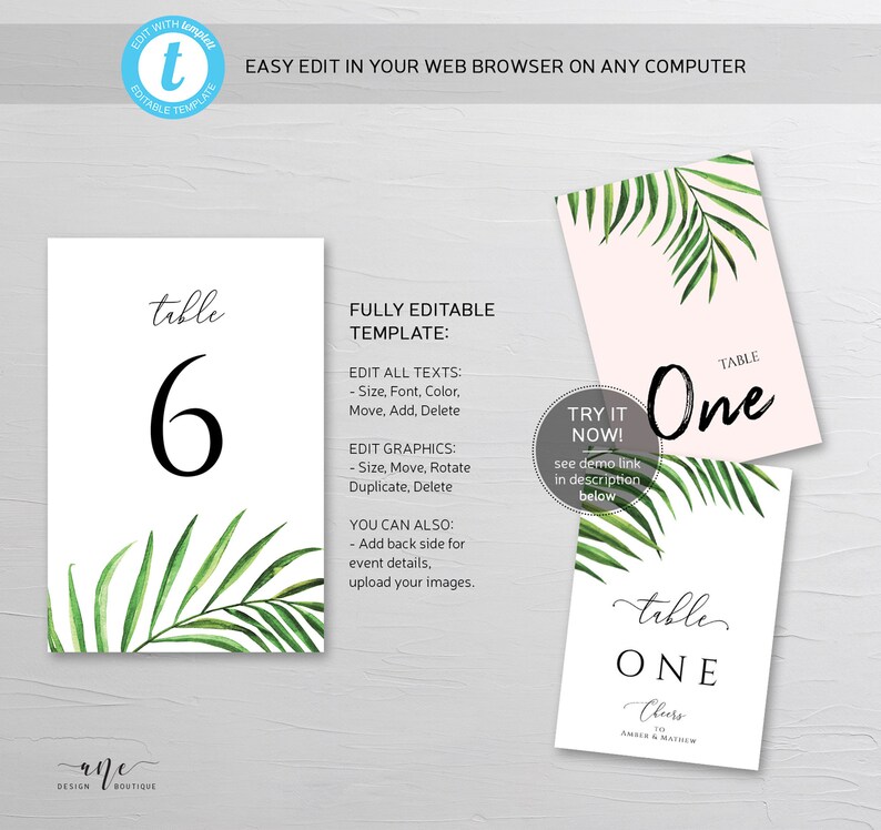 Tropical Table Numbers Template, Printable Wedding Table Seating Card ...
