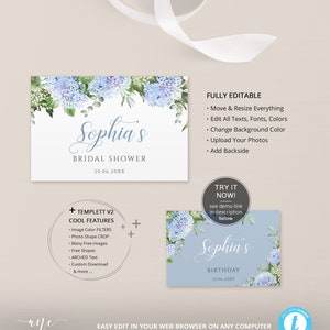 Dusty Blue Hydrangea Champagne Editable Label Template, Bridal Shower ...