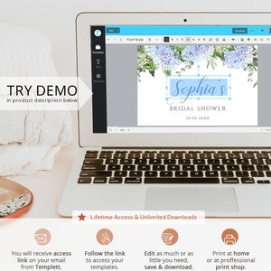 Dusty Blue Hydrangea Champagne Editable Label Template, Bridal Shower ...