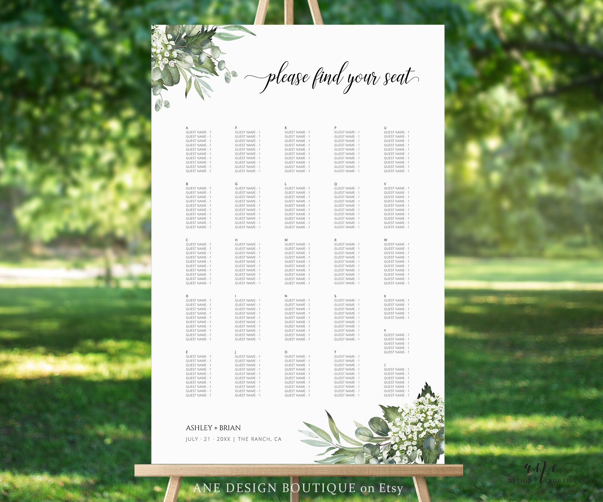 Rustic Greenery Seating Chart Template Unique Elegant | Etsy