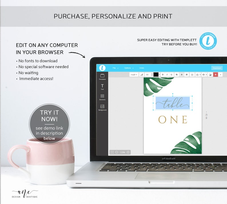 Monstera Table Number Card Template Tropical Greenery Palm - Etsy