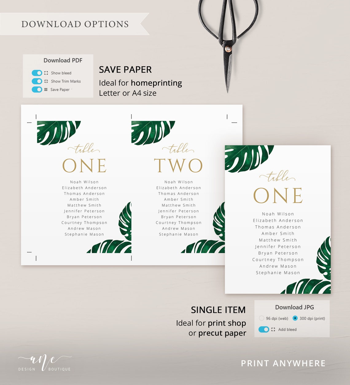 Monstera Seating Chart Template Table Number Cards Beach - Etsy