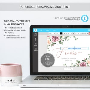 Boho Floral Wedding Sign Template, Eucalyptus Mauve Roses Watercolor ...