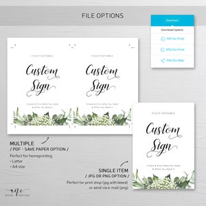 Custom Rustic Wedding Sign Template, Table Sign, Printable Eucalyptus ...