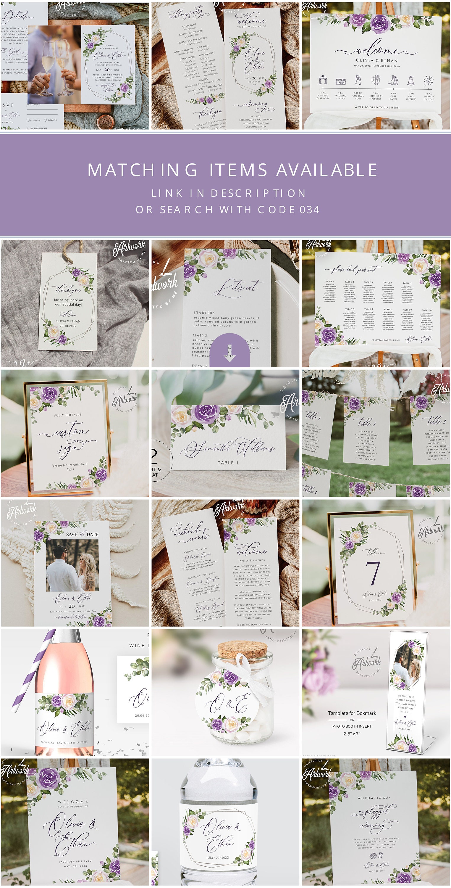 Modern Purple Seating Chart Template Table Number Cards - Etsy