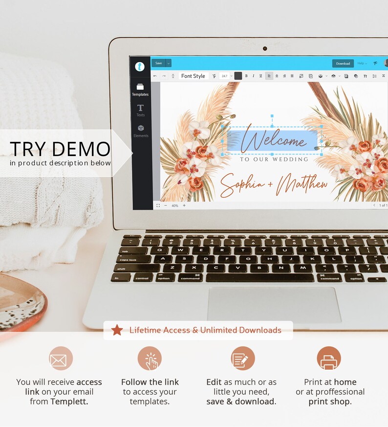 Boho Pampas Grass Wedding Welcome Sign Template Burnt Orange - Etsy