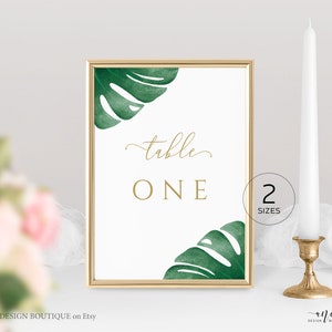 Monstera Table Number Card Template, Tropical Greenery Palm Leaf ...