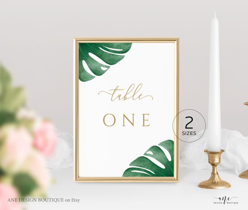 Monstera Table Number Card Template Tropical Greenery Palm - Etsy
