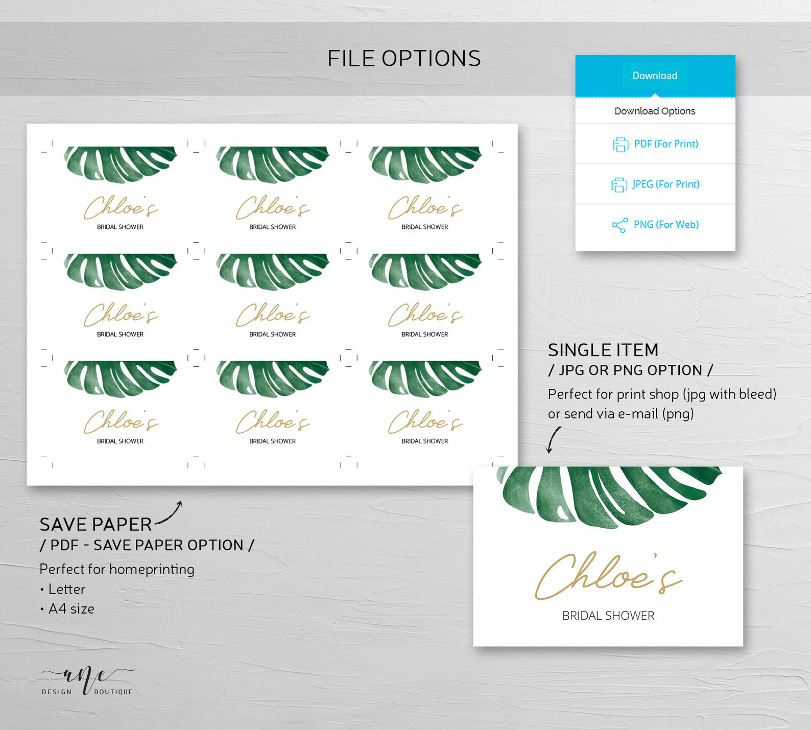 Monstera Mini & Full Champagne Label Template Tropical Leaf - Etsy