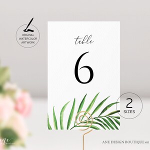 Tropical Table Numbers Template, Printable Wedding Table Seating Card ...