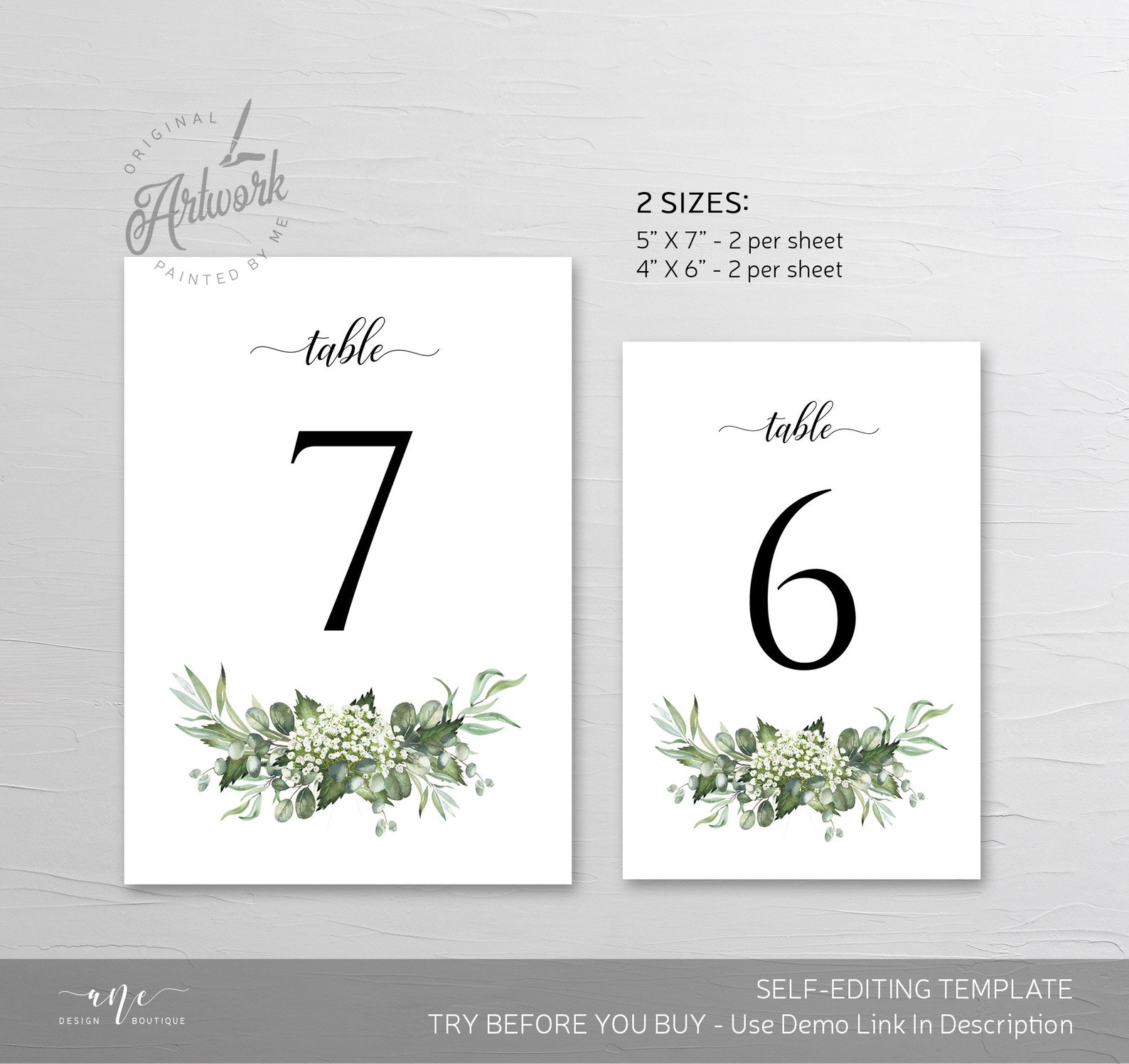 Rustic Greenery Table Numbers Template, Printable Wedding Table Seating ...