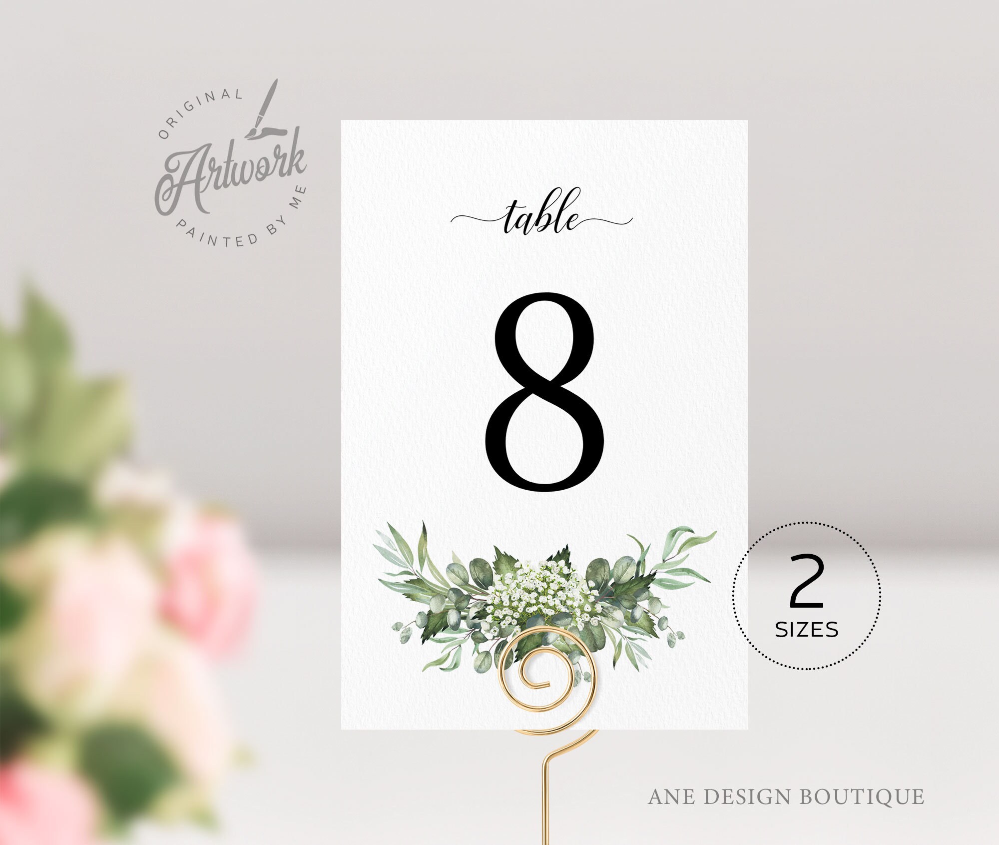Rustic Greenery Table Numbers Template, Printable Wedding Table Seating ...