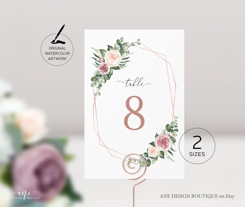 Geometric Boho Table Number Card Template Eucalyptus Mauve - Etsy